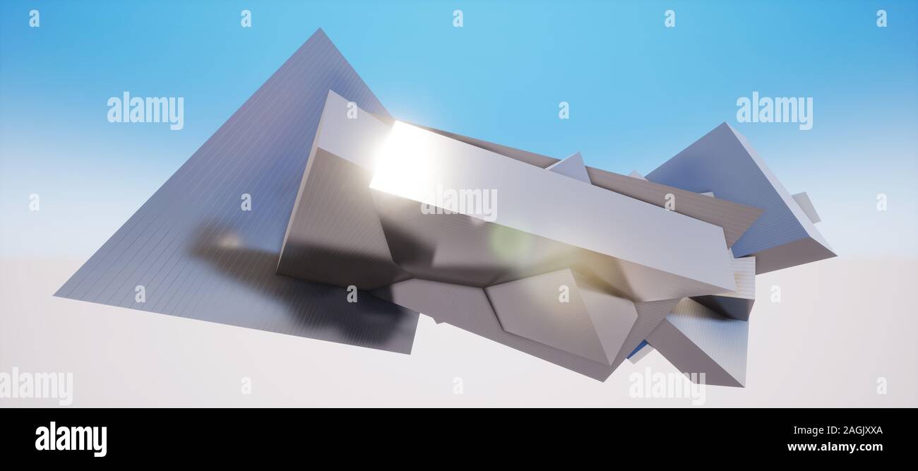 Colorful abstract panoramic background: geometric metal cubes wall ...