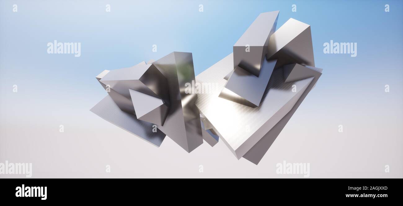 Colorful abstract panoramic background: geometric metal cubes wall ...