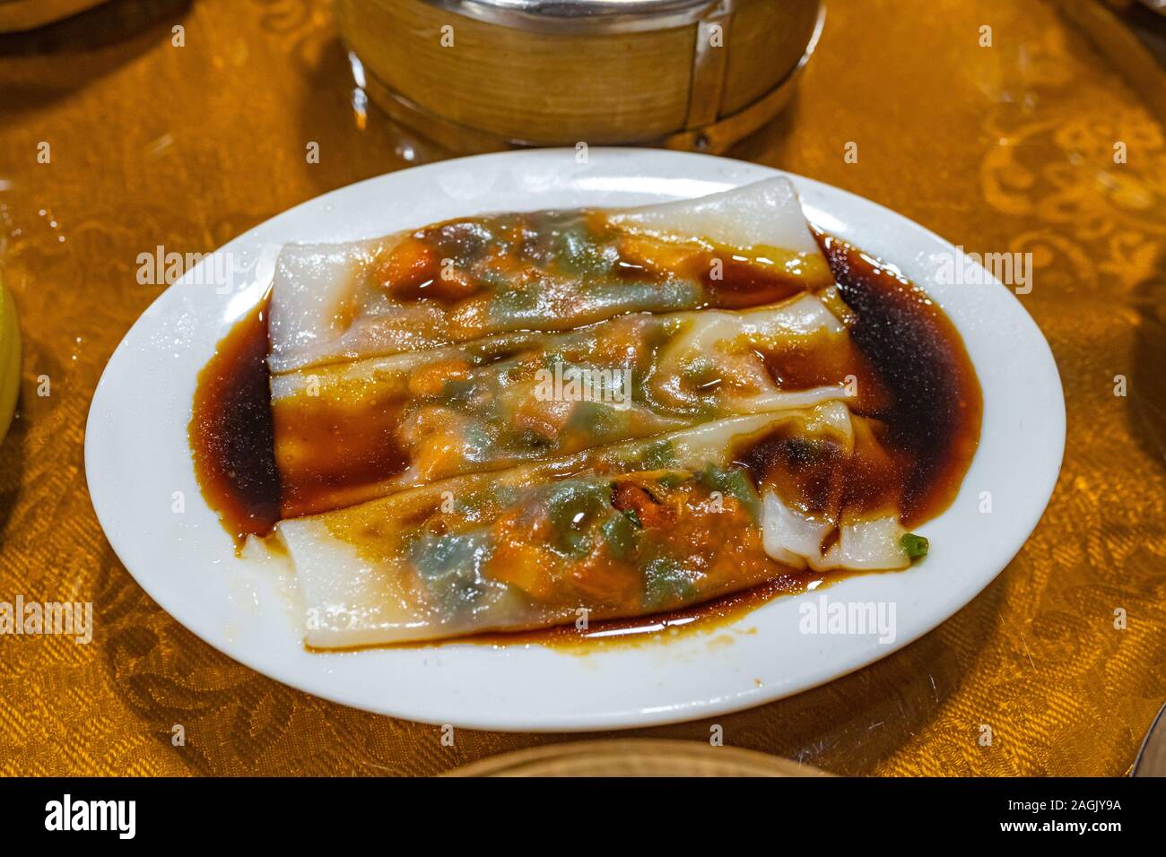 Chinese steamed rice rolls stuffed with minced meats Stock Photo - Alamy