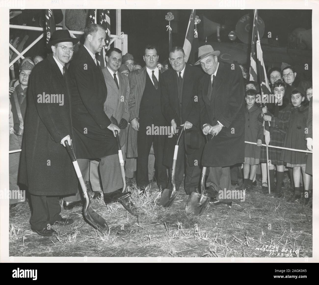 D.P.W., photographer; Mosholu groundbreaking: (left) John Cory, Newbold ...