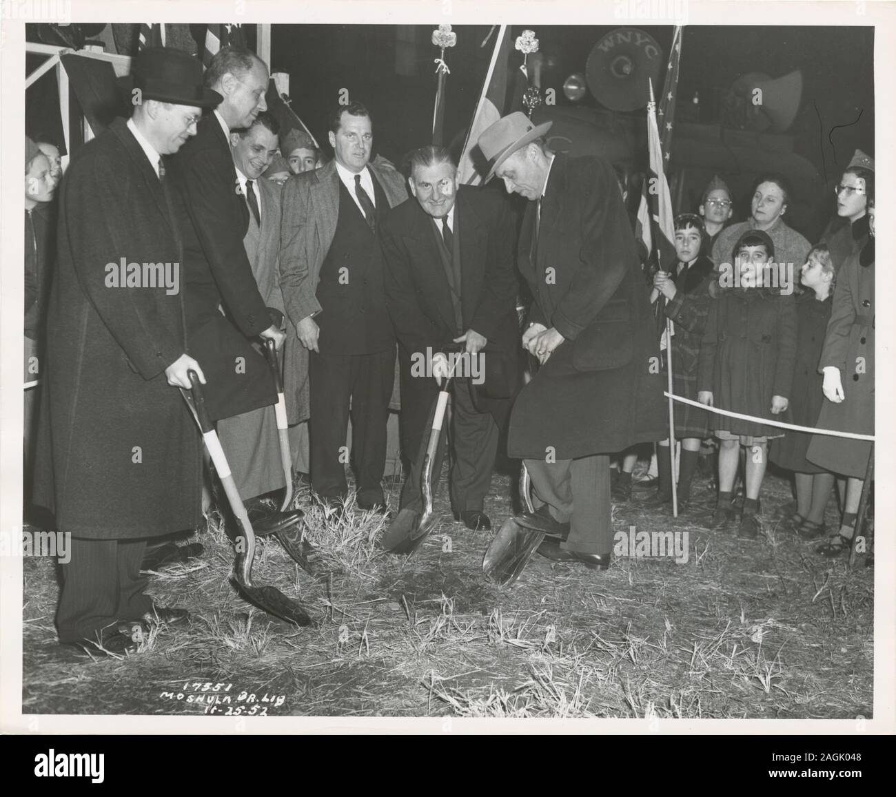 D.P.W., photographer; Mosholu groundbreaking: (left) John Cory, Newbold ...