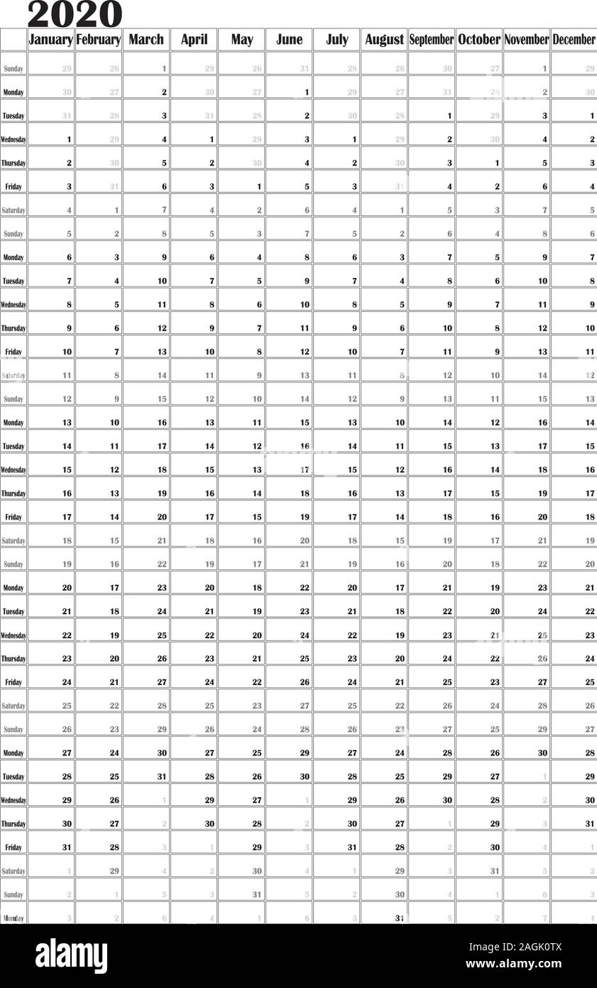 BB Portrait 2020 wall planner Month Column Stock Vector Image & Art - Alamy