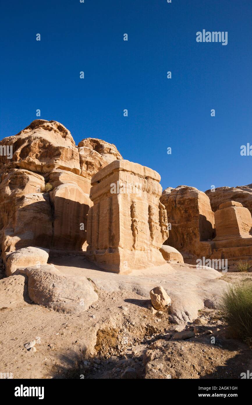 Petra, rock carving monument, near entrance of Petra, Jordan, middle ...