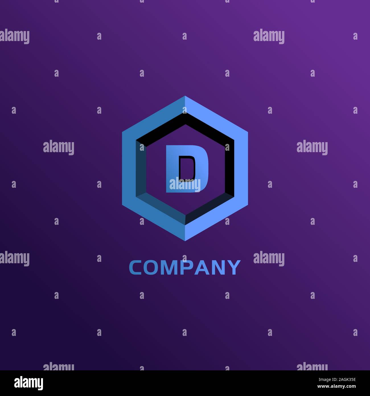 Letter D Alphabetic Logo Design Template, Light Blue Hexagon Logo ...