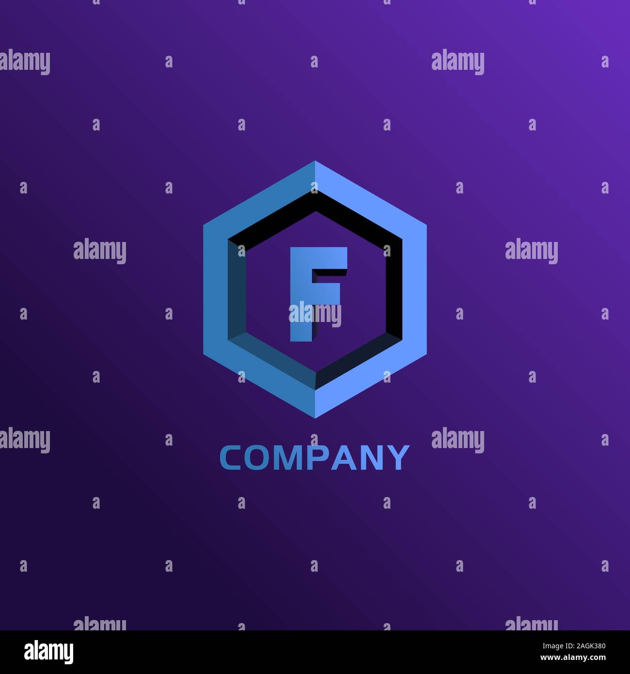 Letter F Alphabetic Logo Design Template, Light Blue, Hexagon Logo ...