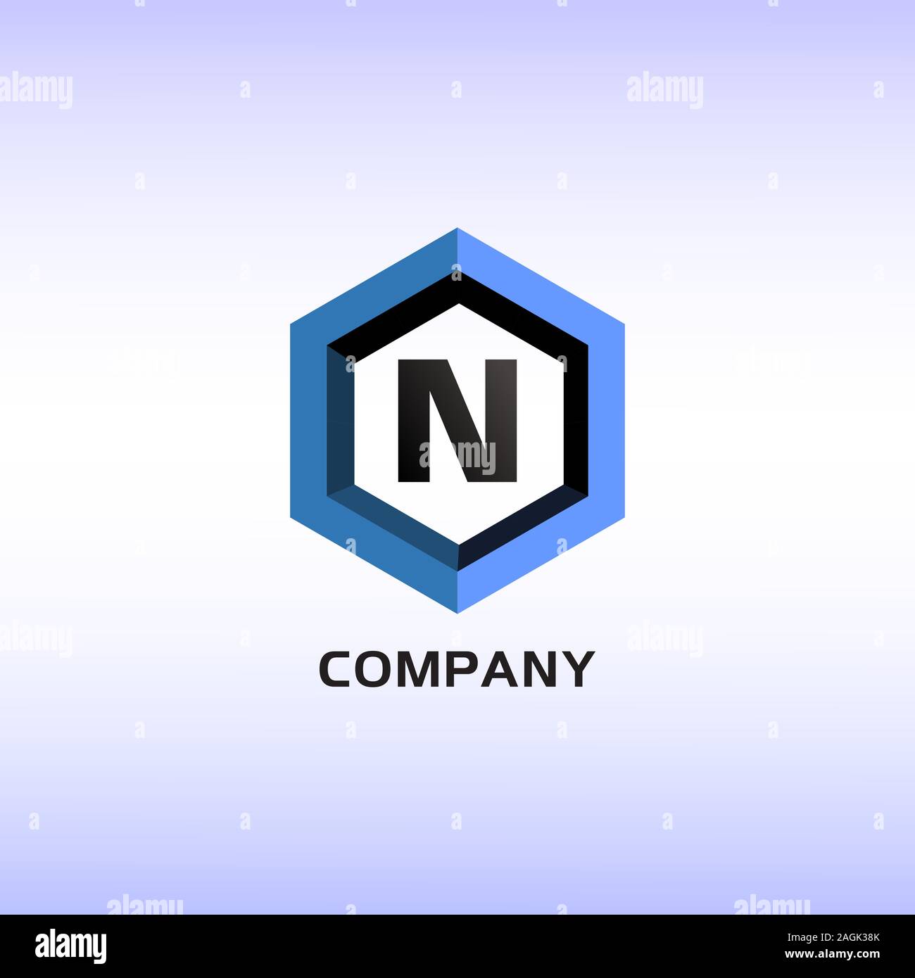Letter N Alphabetic Logo Design Template, Light Blue, Hexagon Logo ...