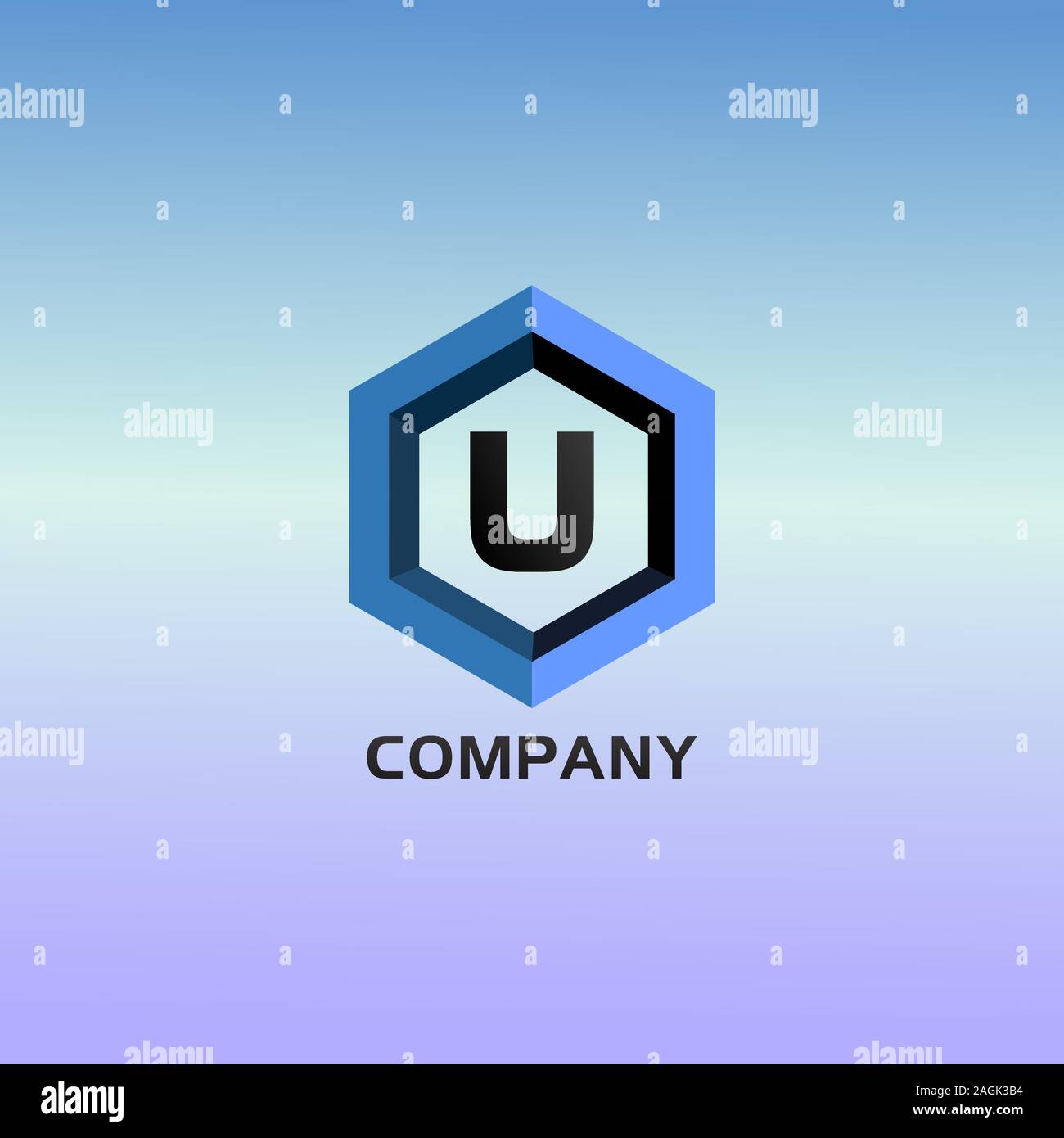 Letter U Alphabetic Logo Design Template, Light Blue, Hexagon Logo ...