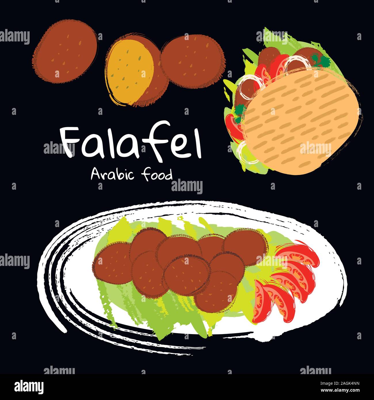 Vector illustration traditional Arabic and Jewish food Falafel, Falafel ...