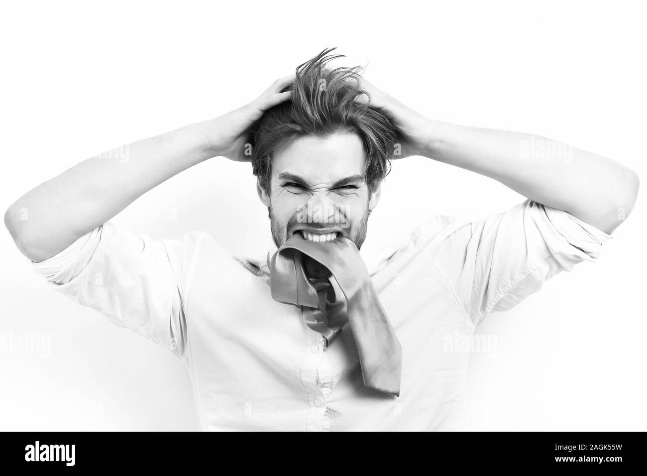 Bearded man, short beard. Caucasian angry macho with moustache holding ...