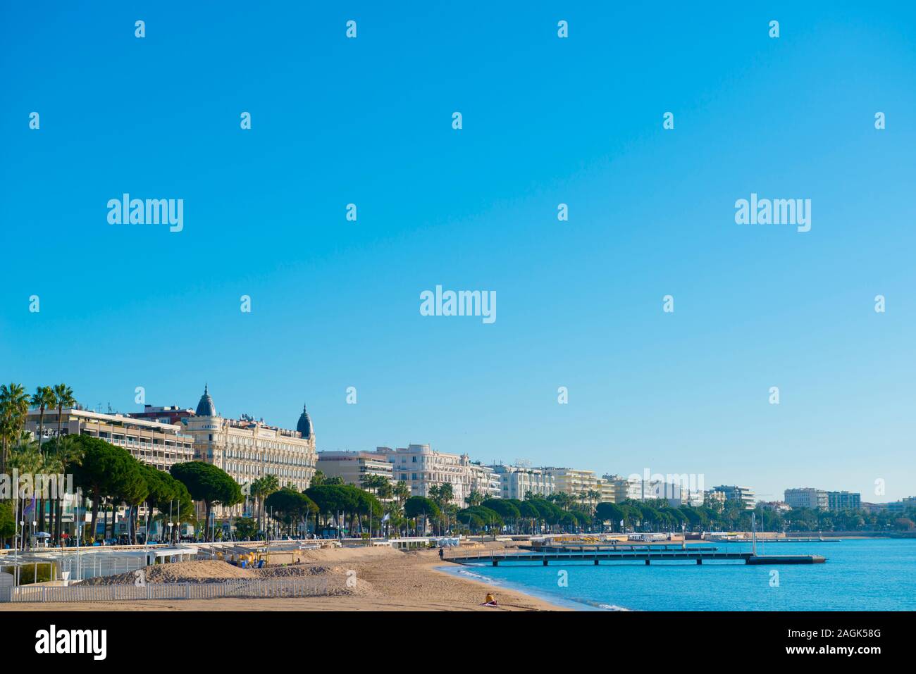 Beach and the Sea with City View with Hotel Carlton in Cannes Provence ...
