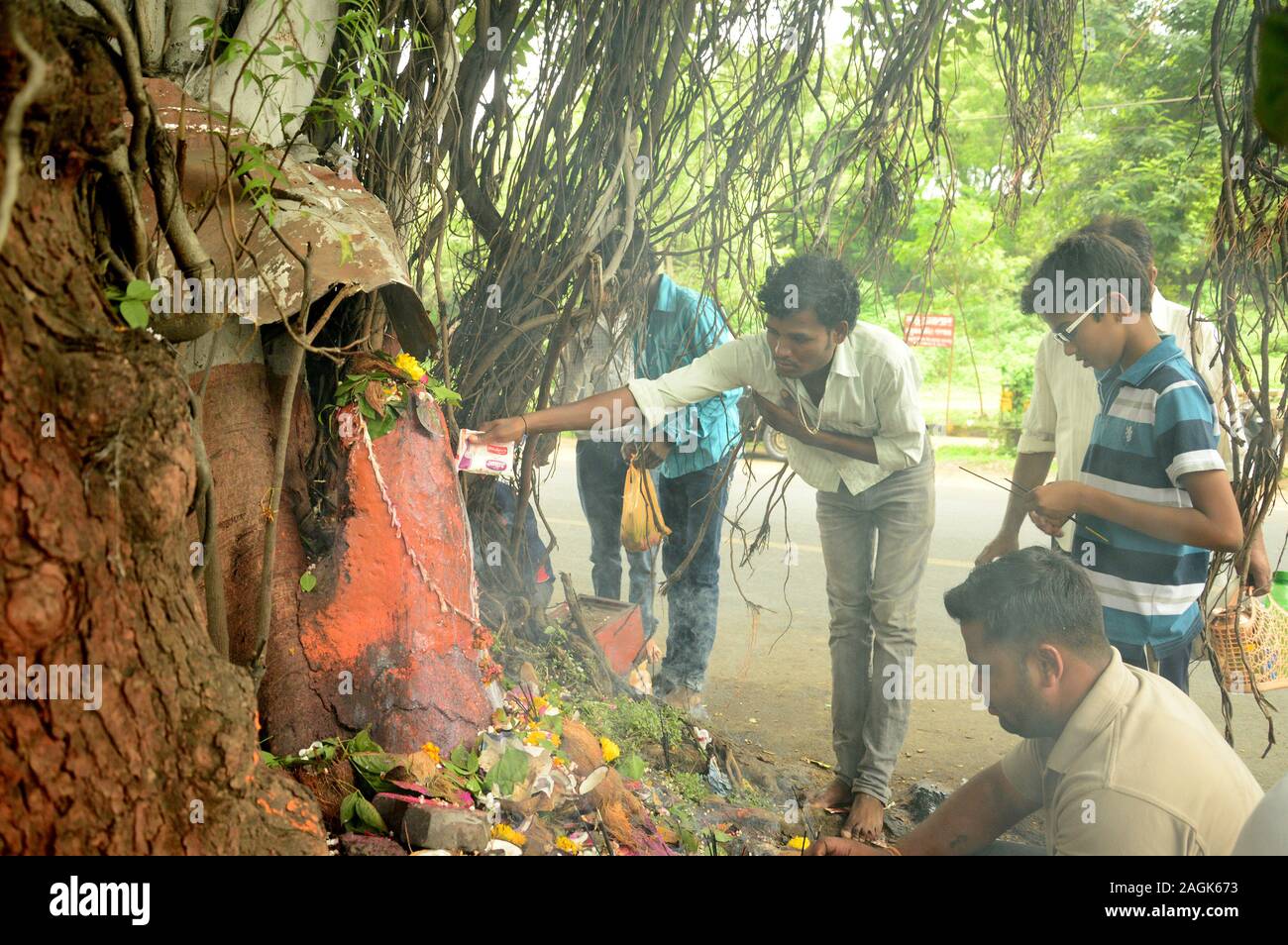 NAGPUR, MAHARASHTRA, INDIA - AUGUST 01 : People worship of Snake God in ...