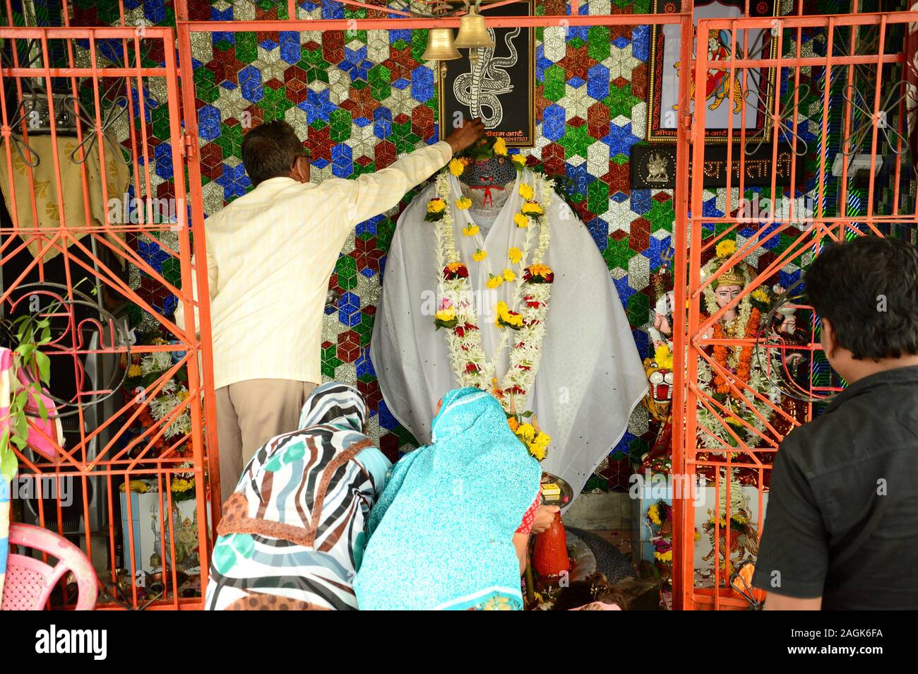 NAGPUR, MAHARASHTRA, INDIA - AUGUST 01 : People worship of Snake God in ...