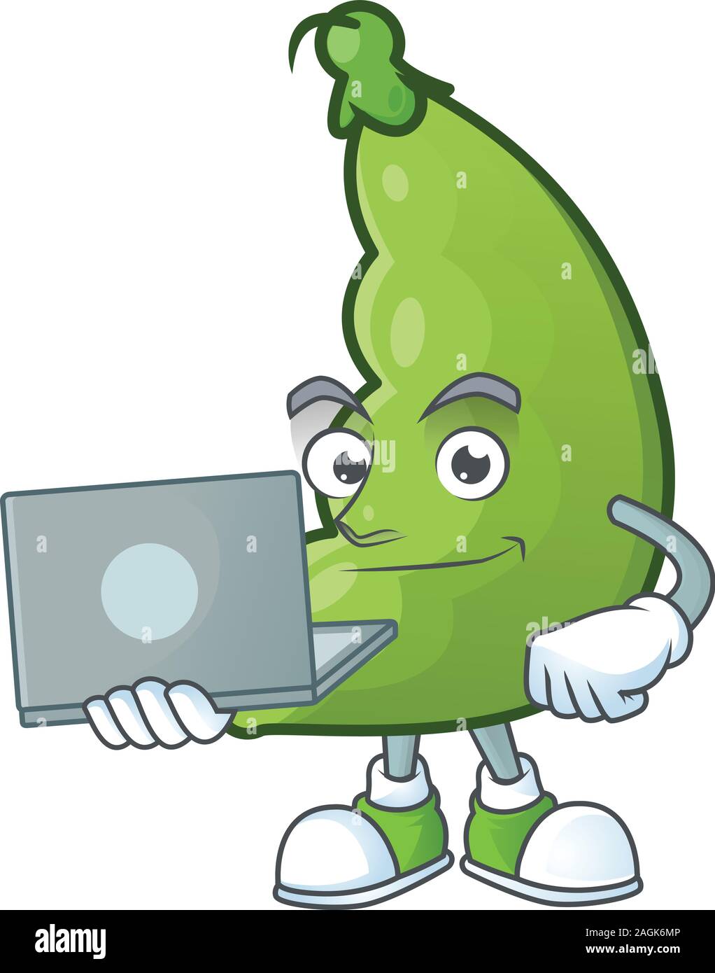 Smart broad beans cartoon character working with laptop Stock Vector ...