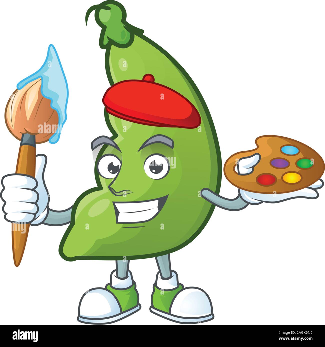 Happy broad beans painter cartoon icon with brush Stock Vector Image ...