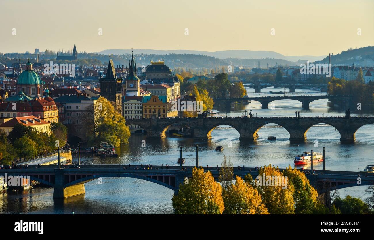 Aerial view of Praha (Prague) Cityscape. Prague is an enchanting city ...