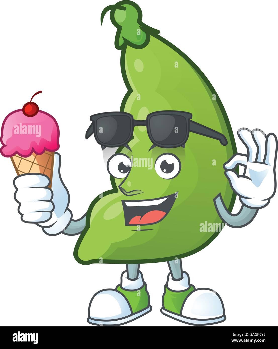 Cute broad beans cartoon character with ice cream Stock Vector Image ...