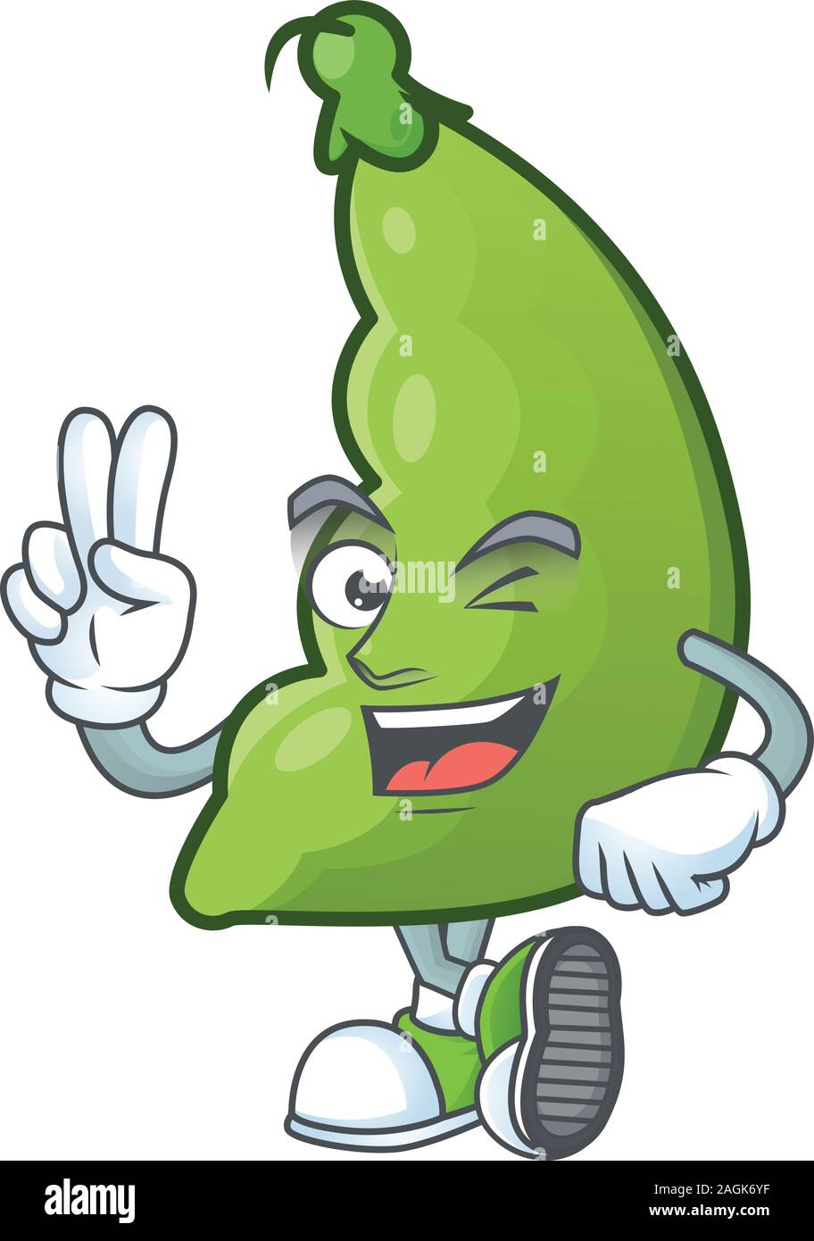 Broad beans cartoon mascot style with two fingers Stock Vector Image ...
