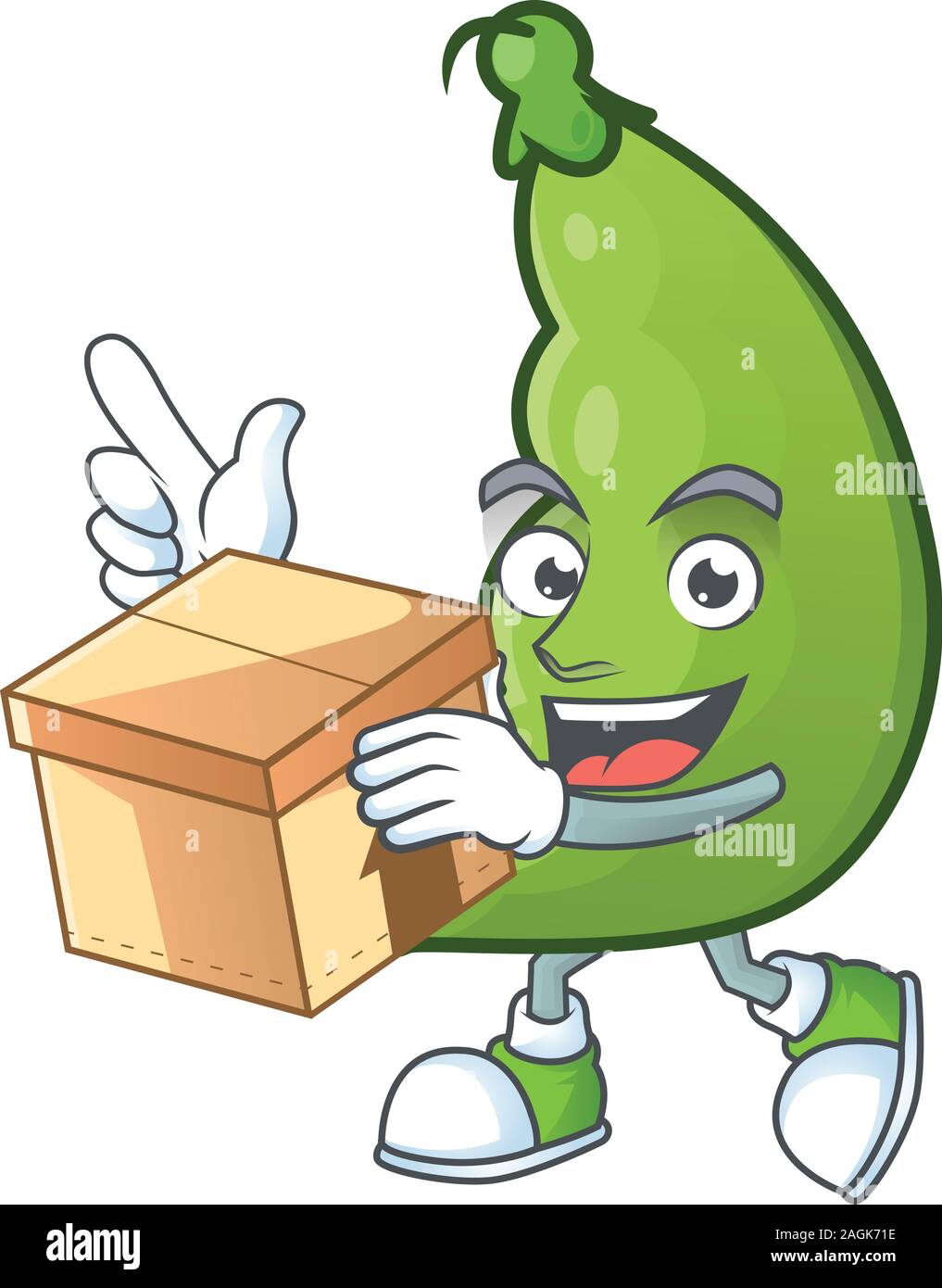 Cute broad beans cartoon character style holding a box Stock Vector ...