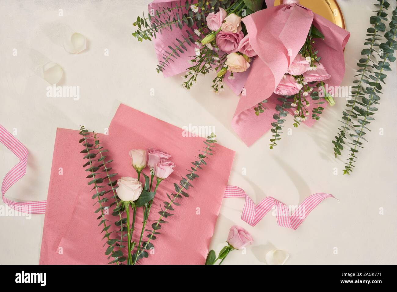 Mothers day, valentines day, birthday concept, Making pink flower ...