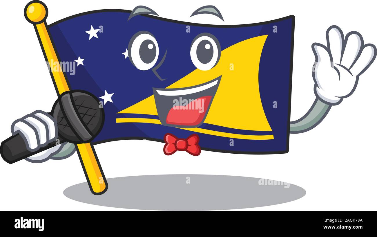Cute cartoon Singing flag tokelau Scroll with a microphone Stock Vector ...
