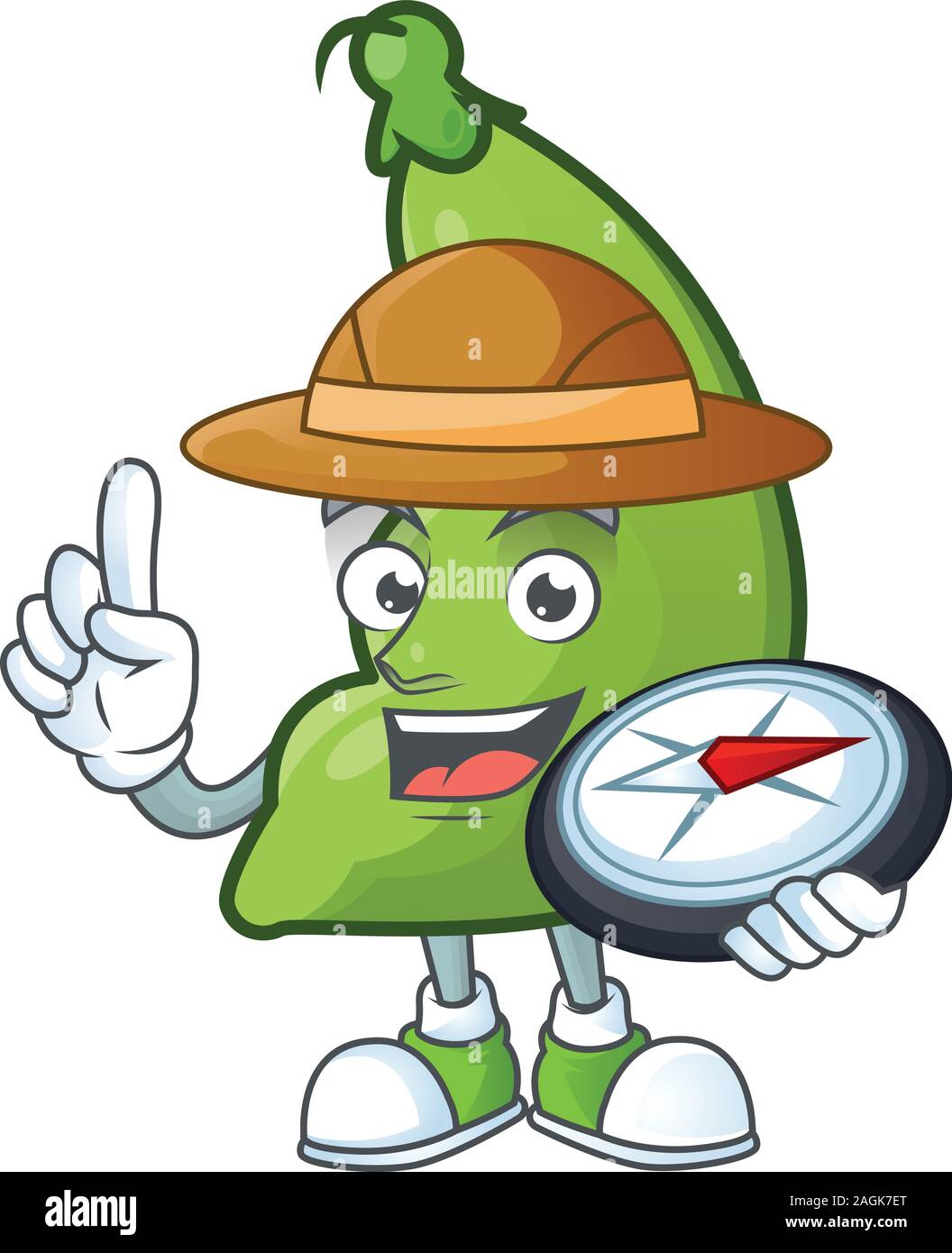 Cool Explorer broad beans cartoon character with a compass Stock Vector ...