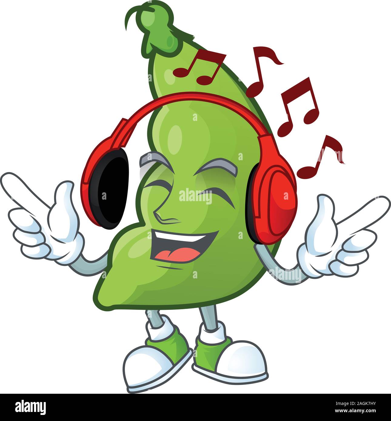 Singing and Listening music broad beans cartoon character Stock Vector ...
