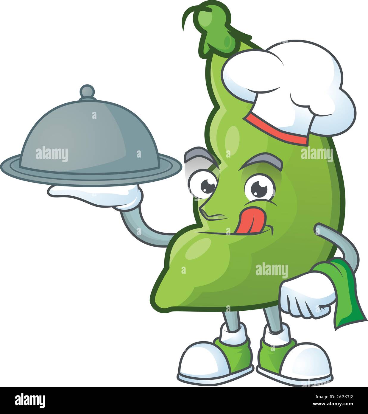 Cute broad beans as a Chef with hat and tray cartoon style design Stock ...
