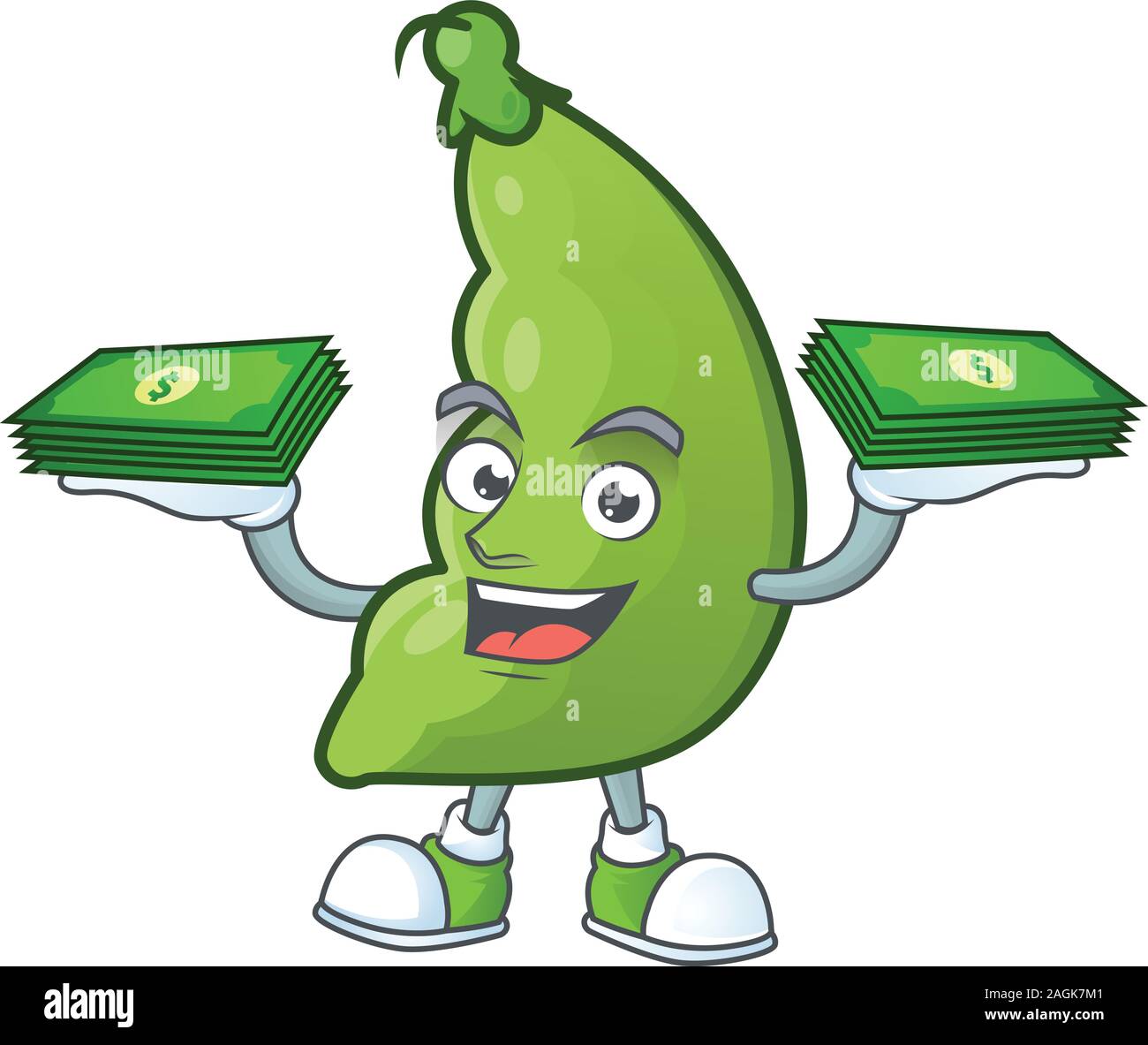 Happy face broad beans character with money on hand Stock Vector Image ...