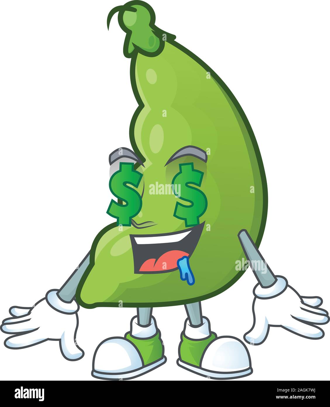 Cute broad beans with Money eye cartoon character design Stock Vector ...