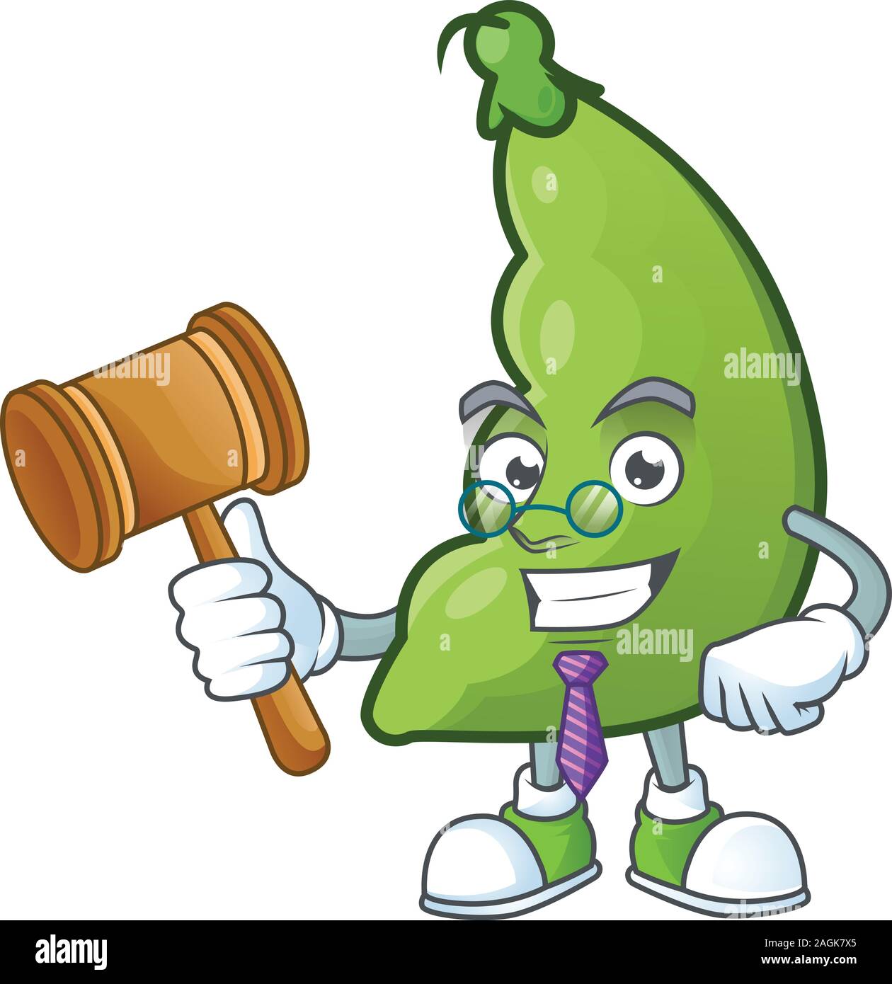 A professional judge broad beans presented in cartoon character design ...