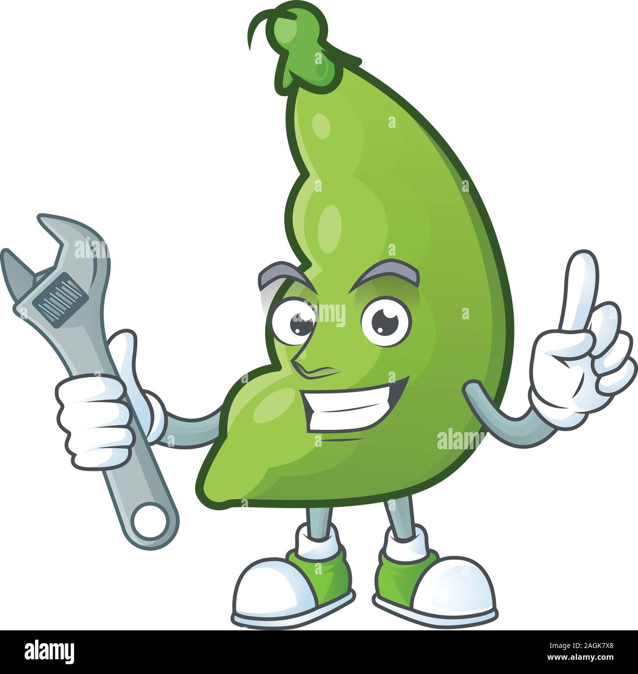 Smart and Professional Mechanic broad beans cartoon character Stock ...
