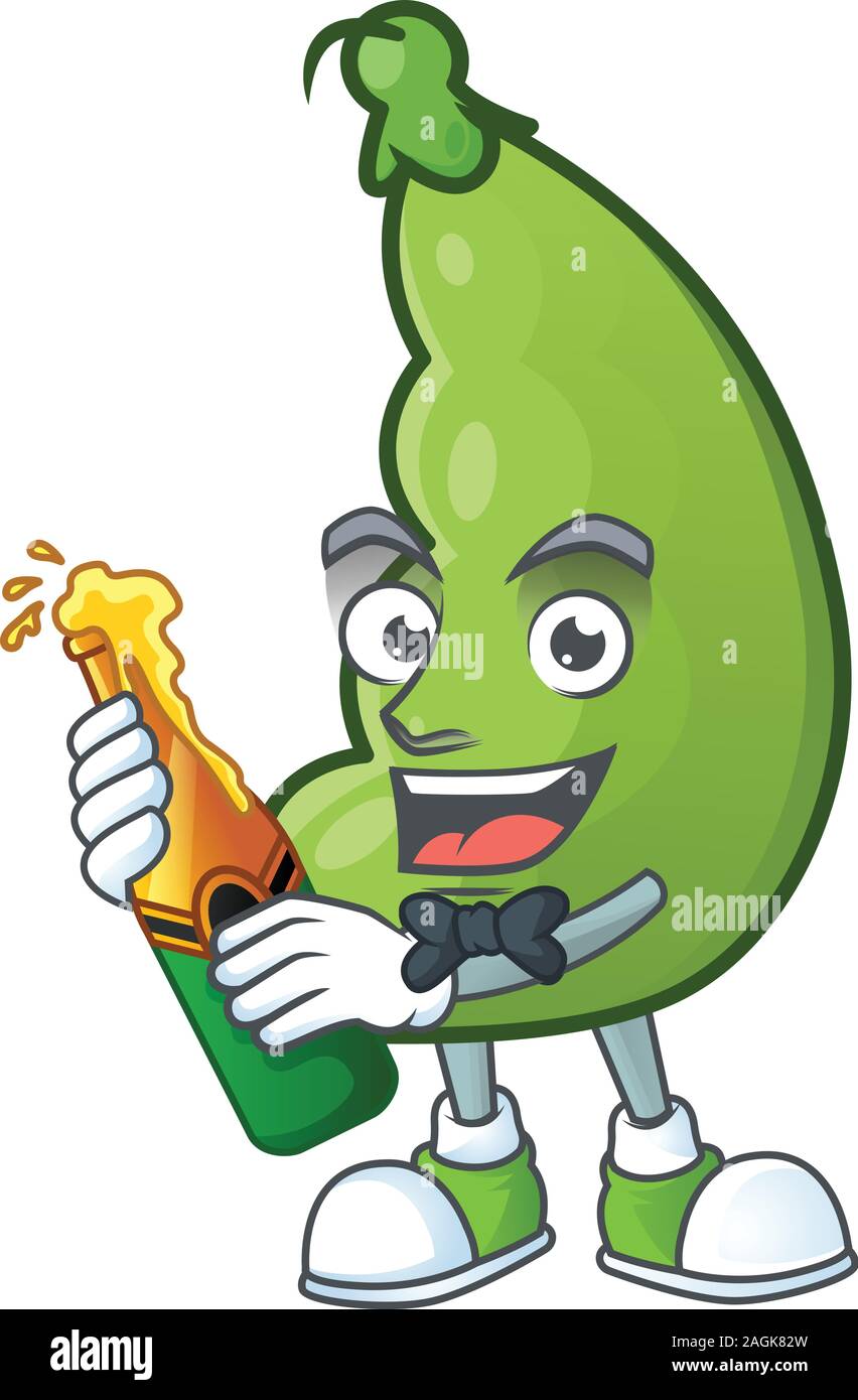 Happy broad beans with beer cartoon character design Stock Vector Image ...