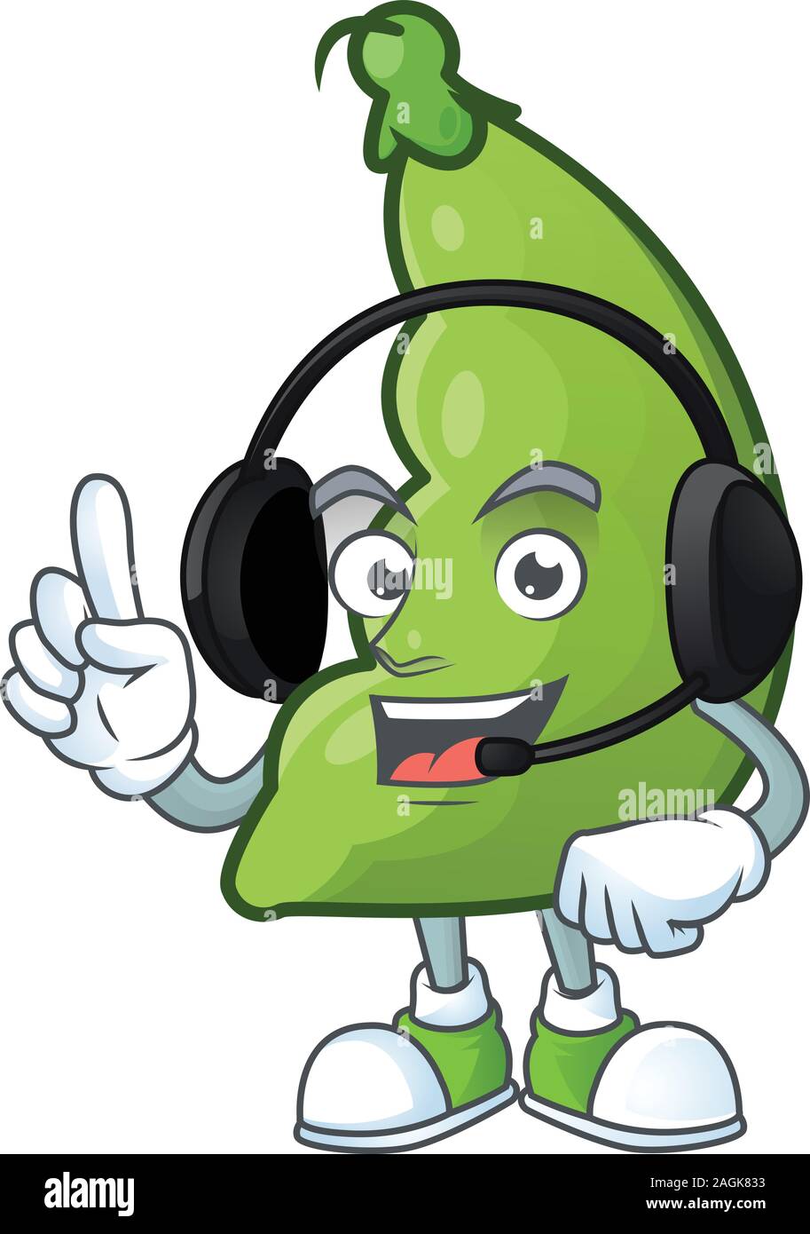 Broad beans cute cartoon character design with headphone Stock Vector ...