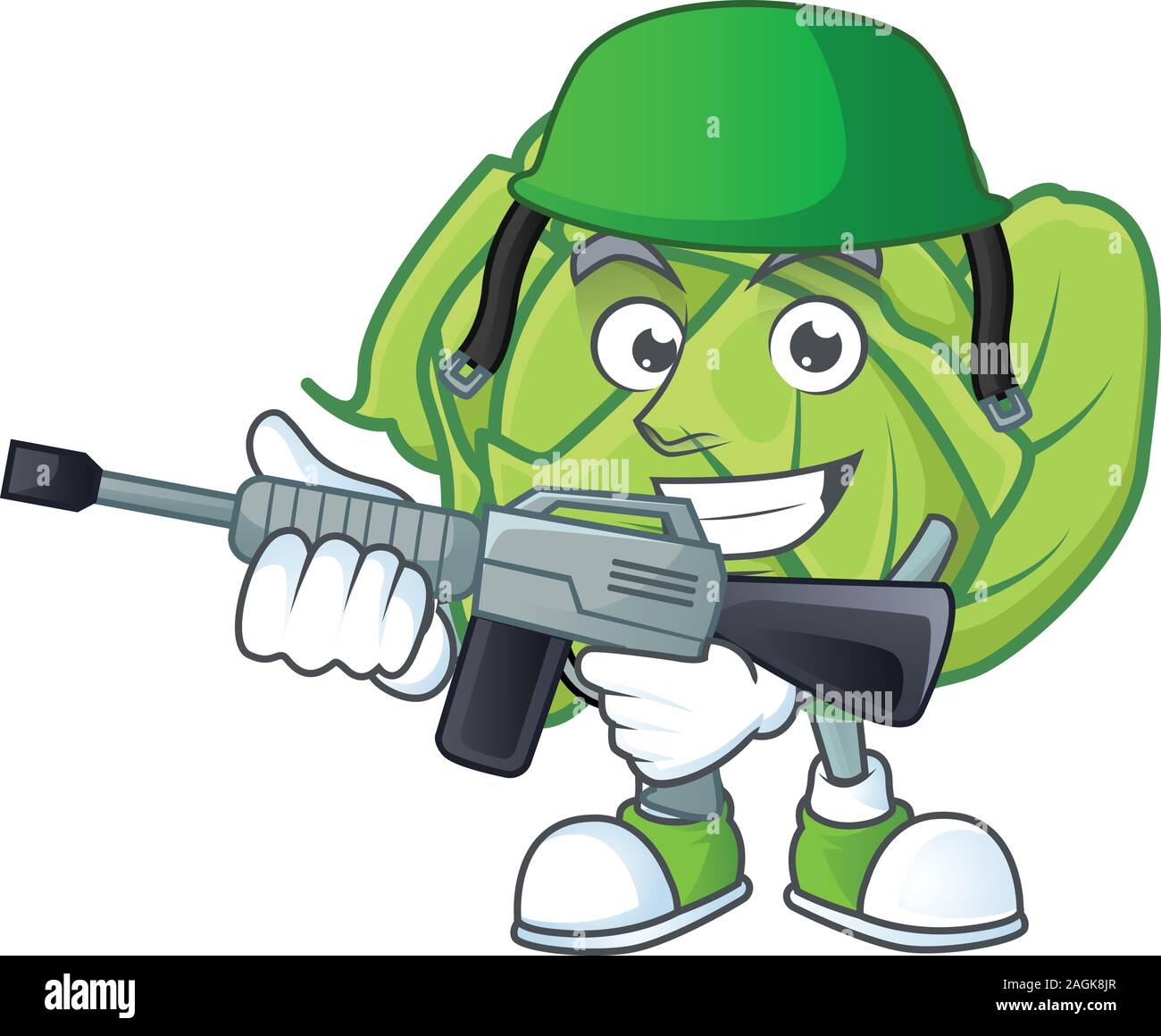 A mascot of cabbage as an Army with machine gun Stock Vector Image ...