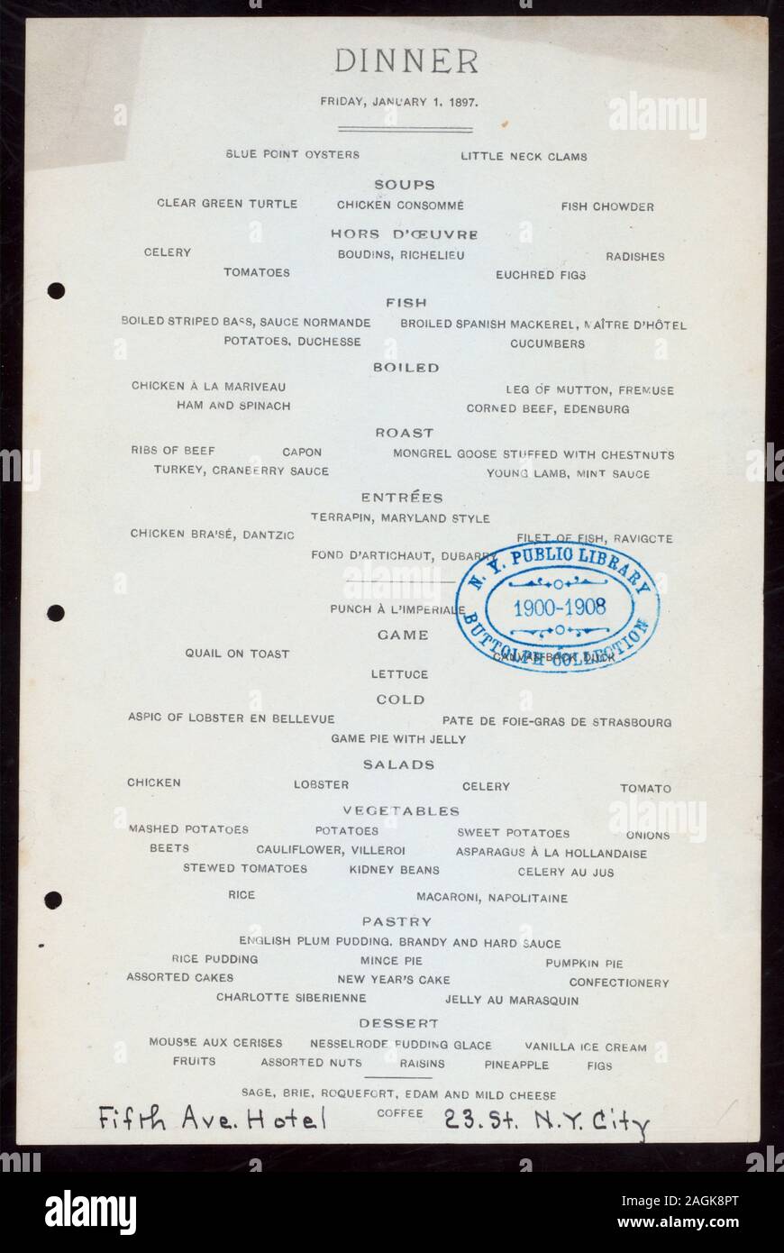 INFO SUPPLIED BY FNB; FRENCH & ENGLISH; TWO IDENTICAL MENUS; NEW YEAR'S ...
