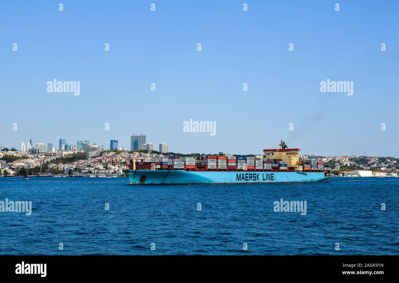 Istanbul, Turkey - Sep 28, 2018. Maersk Line container cargo ship in ...