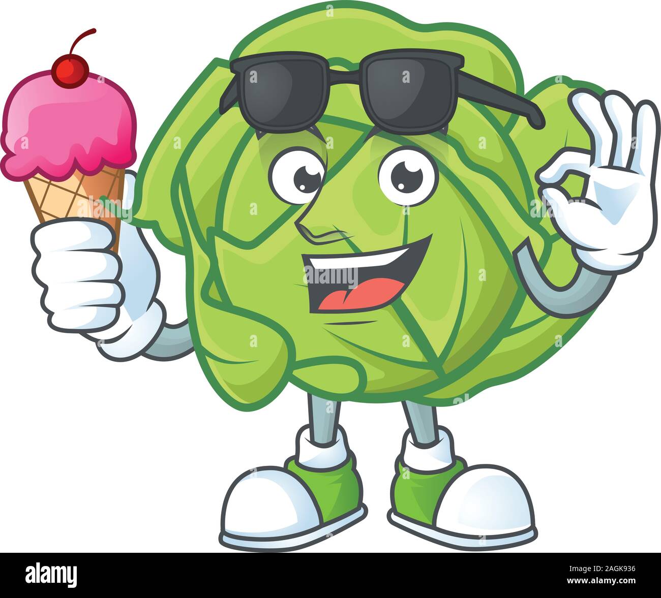 Cute cabbage cartoon character with ice cream Stock Vector Image & Art ...
