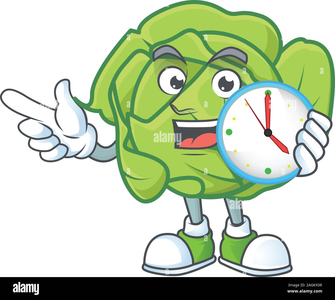 Happy cabbage cartoon mascot style with clock Stock Vector Image & Art ...