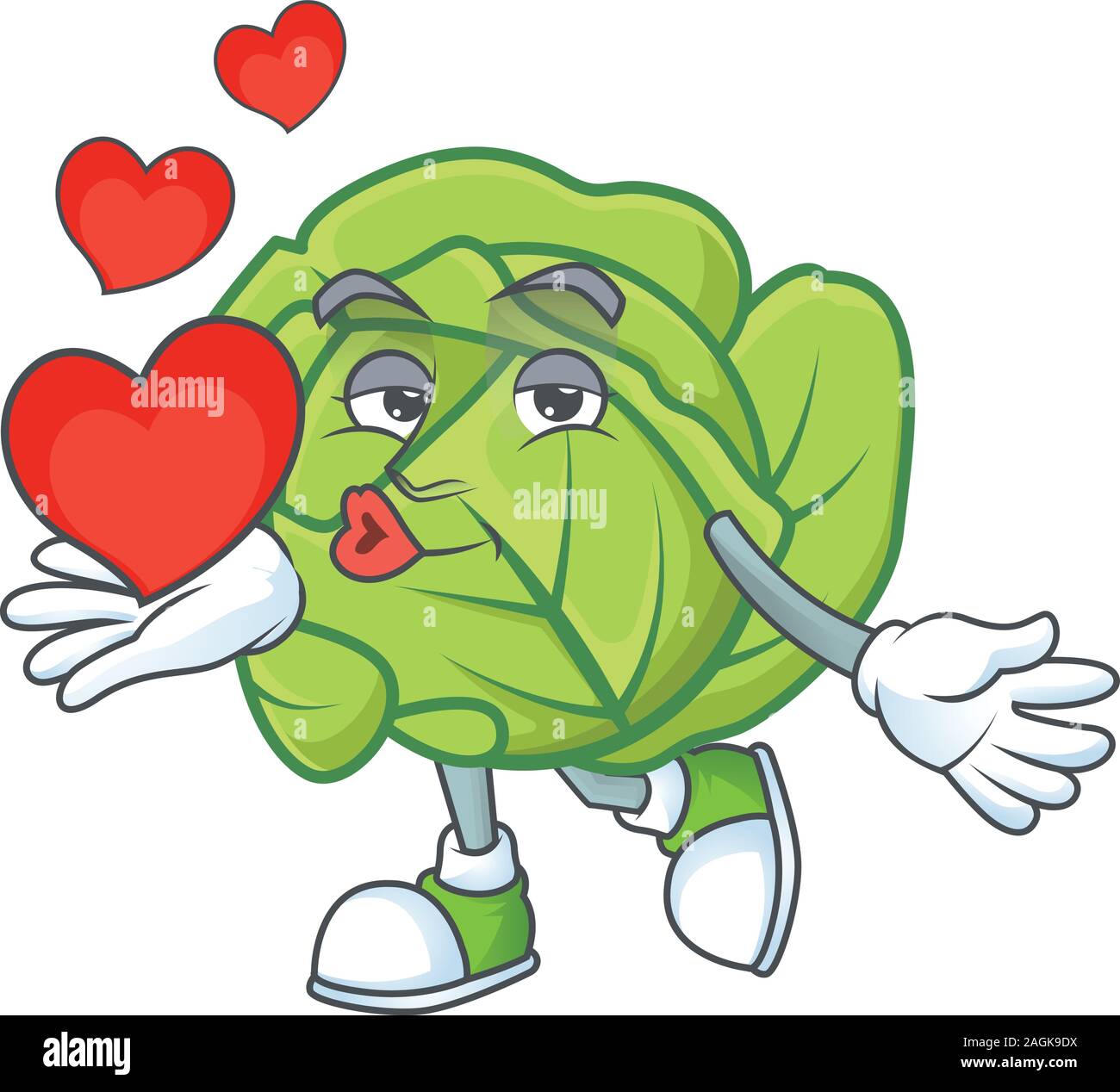 Happy cabbage cartoon character mascot with heart Stock Vector Image ...