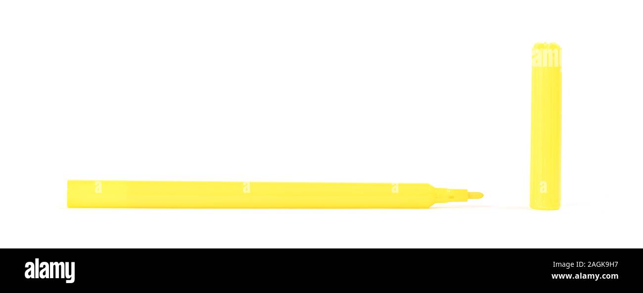 Yellow felt-tip pen isolated on white background Stock Photo - Alamy