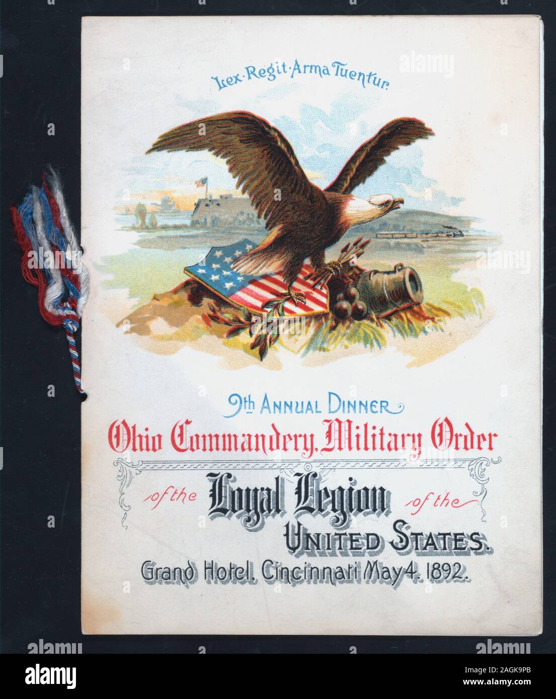 RED WHITE AND BLUE CORD; EAGLE, CANNON, SHIELD; WINES; TOASTS; MUSIC ...