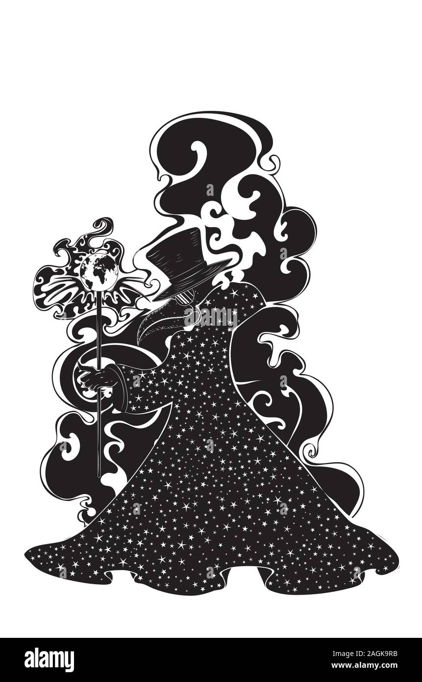 Ancient plague doctor in starry coat, art deco inspired, modern retro ...