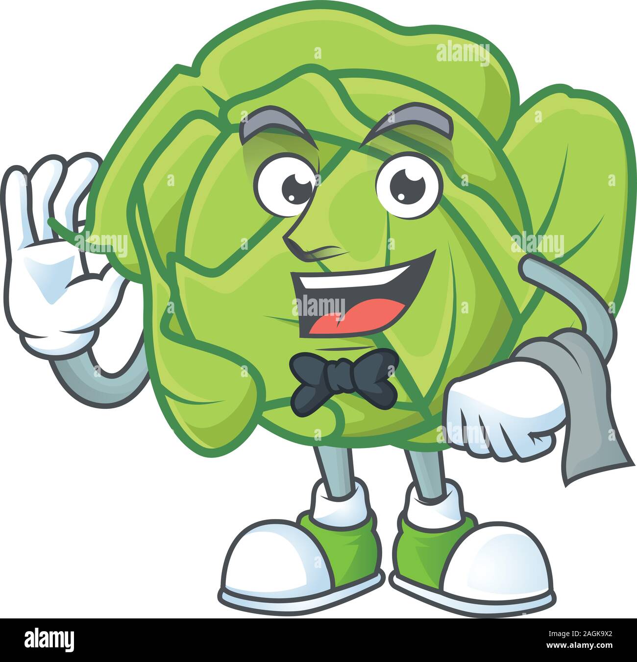Cabbage cartoon character as a Waiter look Stock Vector Image & Art - Alamy