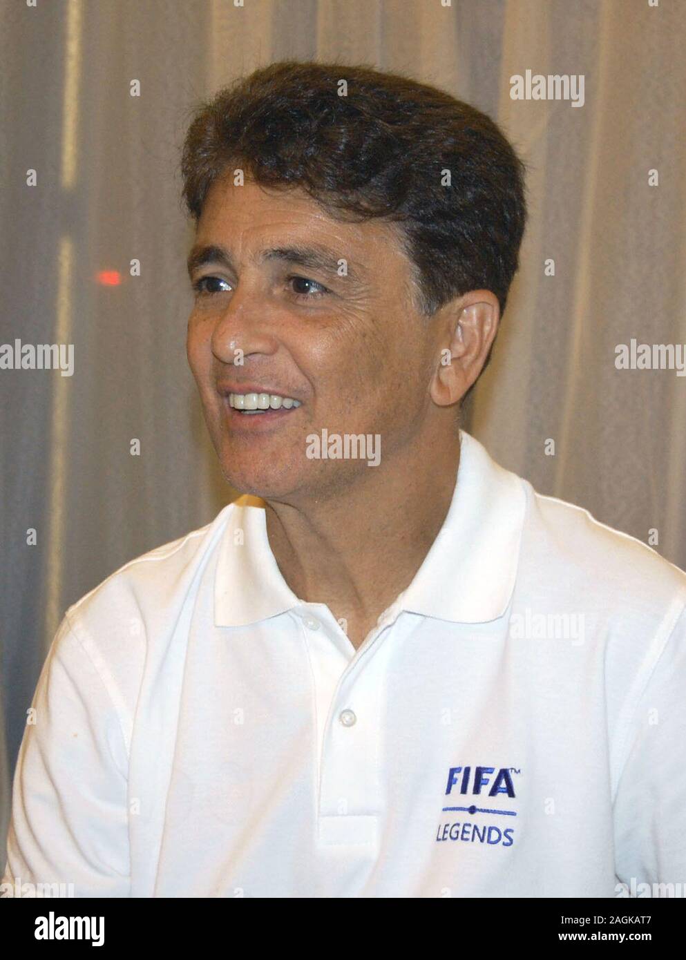 Photo taken in December 2019 shows former Brazil striker Bebeto giving ...