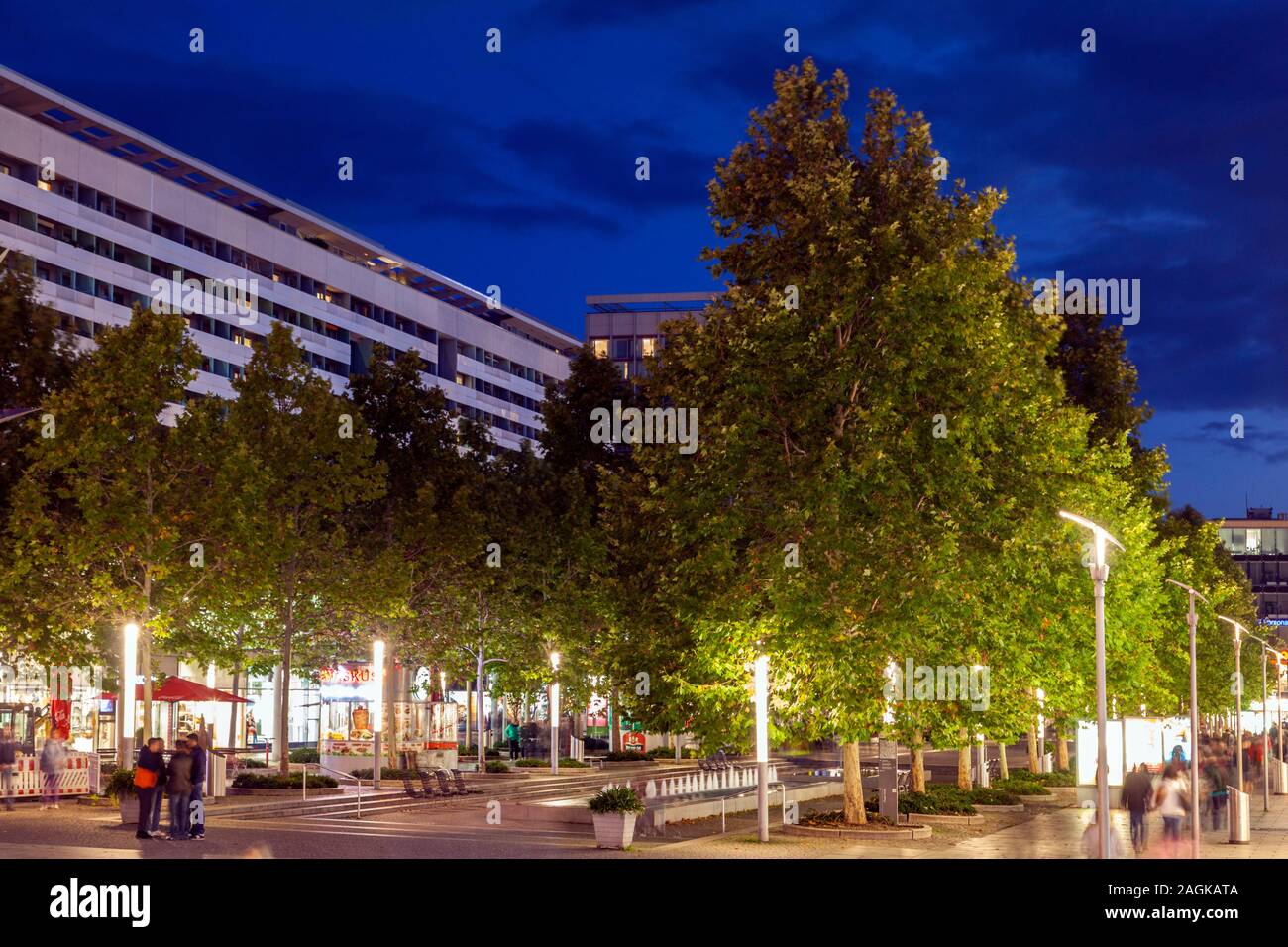 Pedestrian area Prager Strasse in the evening in Dresden city center ...