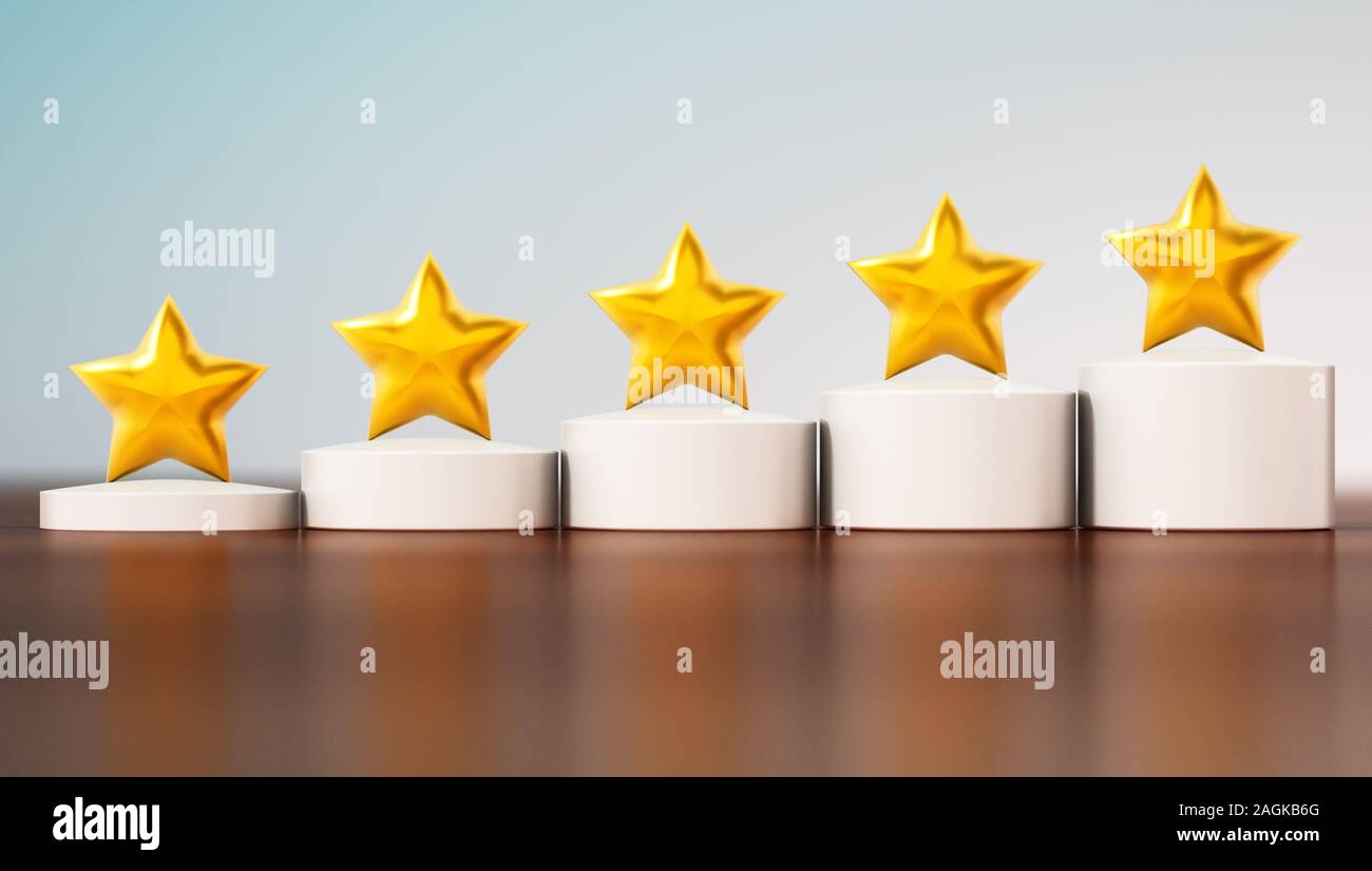 Five stars rating on the table. 3D illustration Stock Photo - Alamy