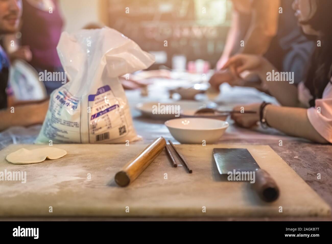 Chengdu, China - July 2019 : Chopping boards, knife, rolling pin and ...
