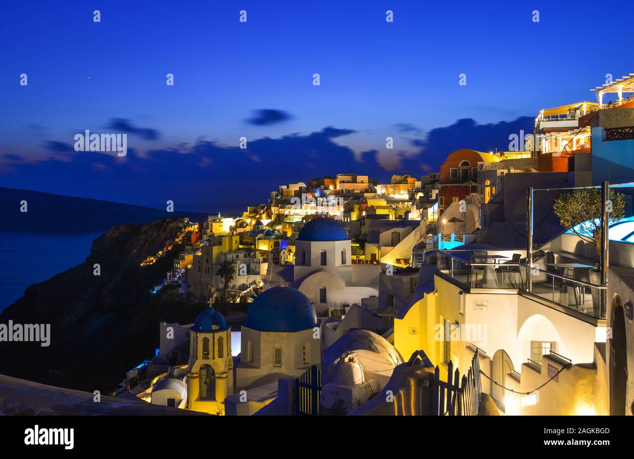 Night scene of Santorini Island, Greece. Santorini is the most popular ...