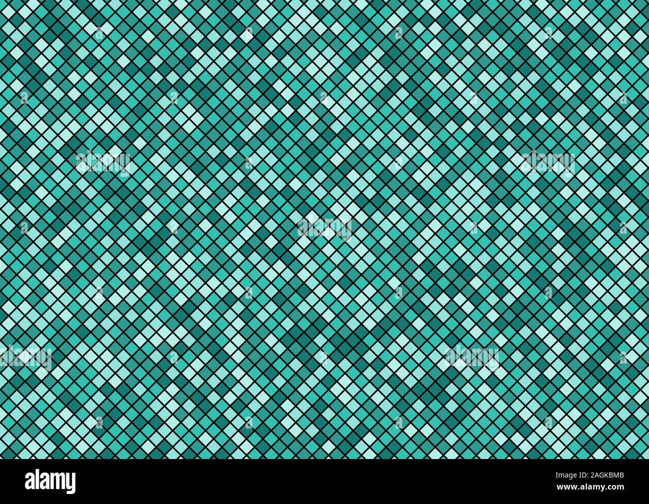 Green turquoise mosaic pixel seamless pattern on black background texture. Squares shapes ...