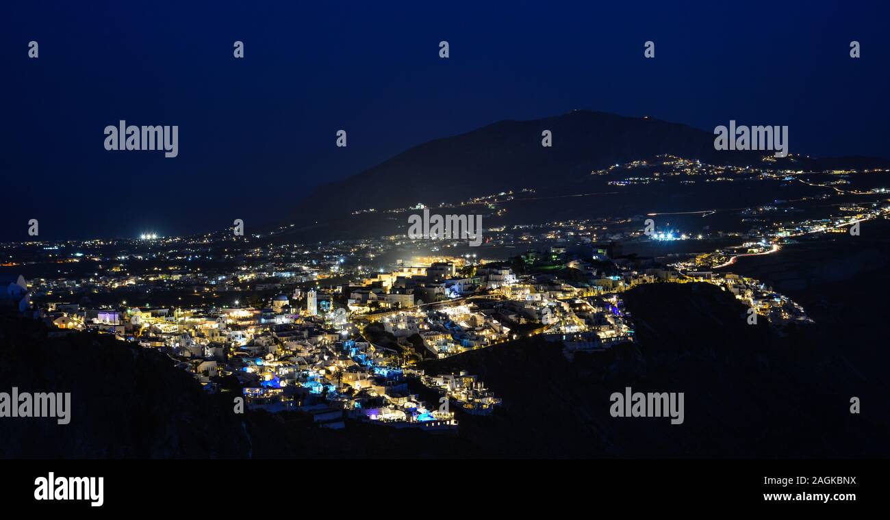 Night scene of Santorini Island, Greece. Santorini is the most popular ...